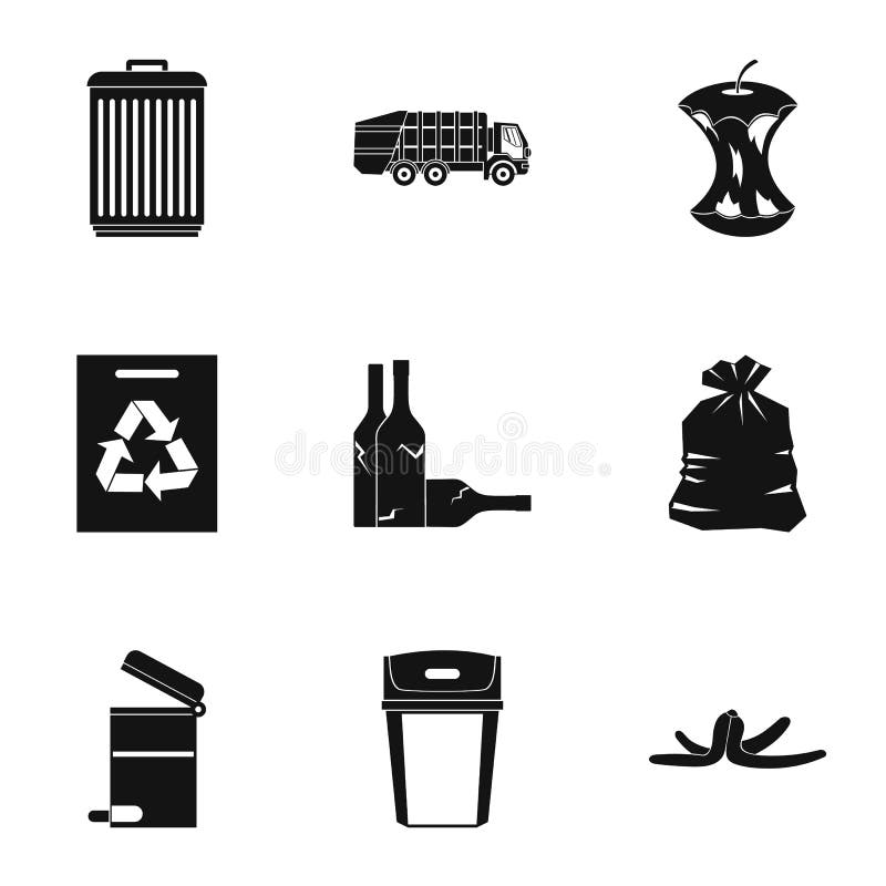 Waste Icons Set, Simple Style Stock Vector - Illustration of cover ...