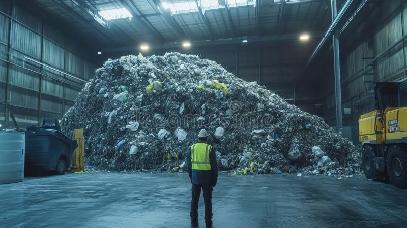 Waste Management Engineer Observing Huge Pile of Garbage in Recycling ...