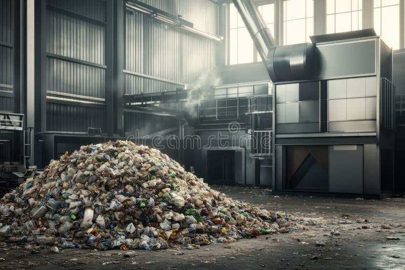 Waste Management Facility Showcasing a Large Pile of Mixed Refuse in an ...