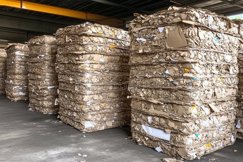 Waste Management Facility Storing Large Bales of Recycled Cardboard for ...