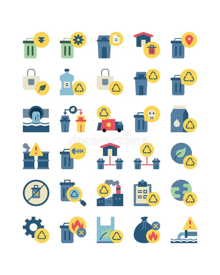 Waste Management Flat Design Icon Set Stock Illustration - Illustration ...