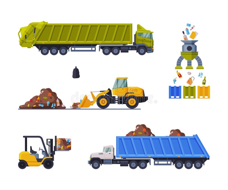 Waste Management or Garbage Processing with Machine Engaged in Trash ...