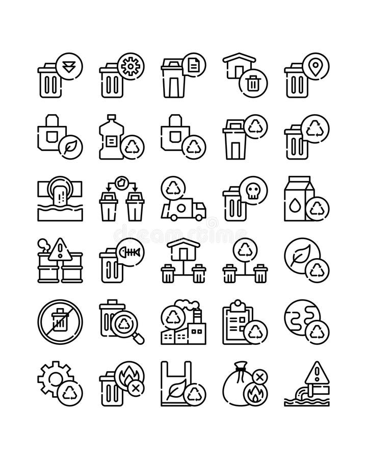 Waste Management Line Icon Set Stock Illustration - Illustration of ...