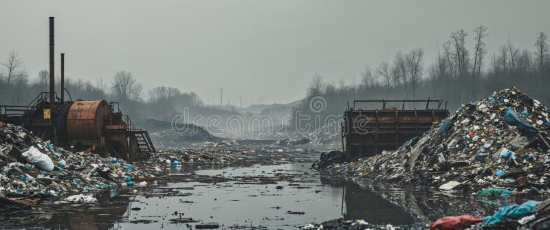 Waste Management Processes and Human Impact on Nature. Stock Photo ...
