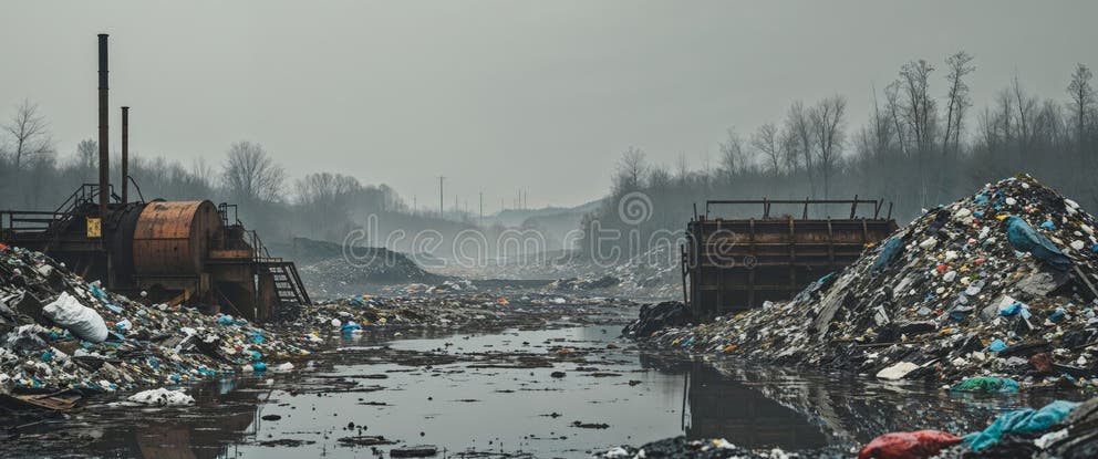 Waste Management Processes and Human Impact on Nature. Stock Photo ...