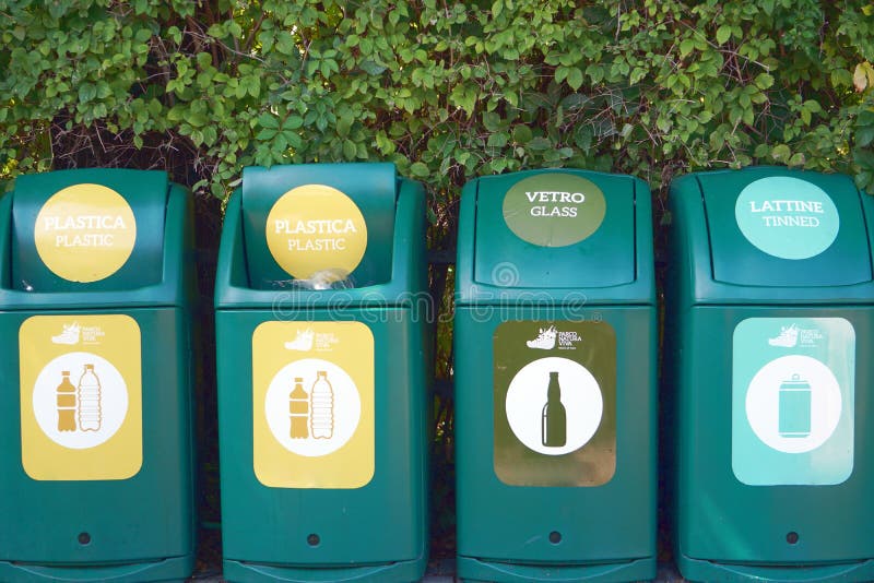 Waste Management Signs and Symbols on a Garbage Bin Stock Photo - Image ...