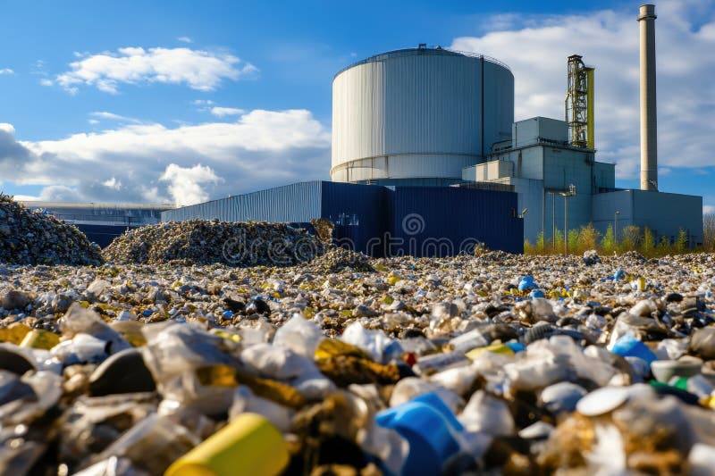 Waste Management Facility Surrounded by Piles of Plastic Debris with ...
