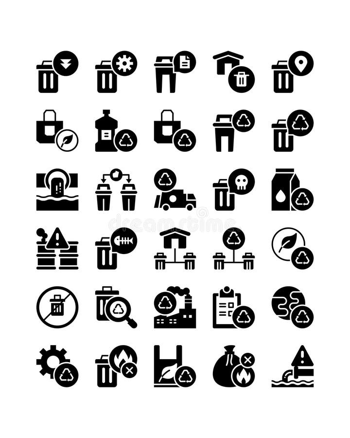 Waste Management Solid Icon Set Stock Illustration - Illustration of ...