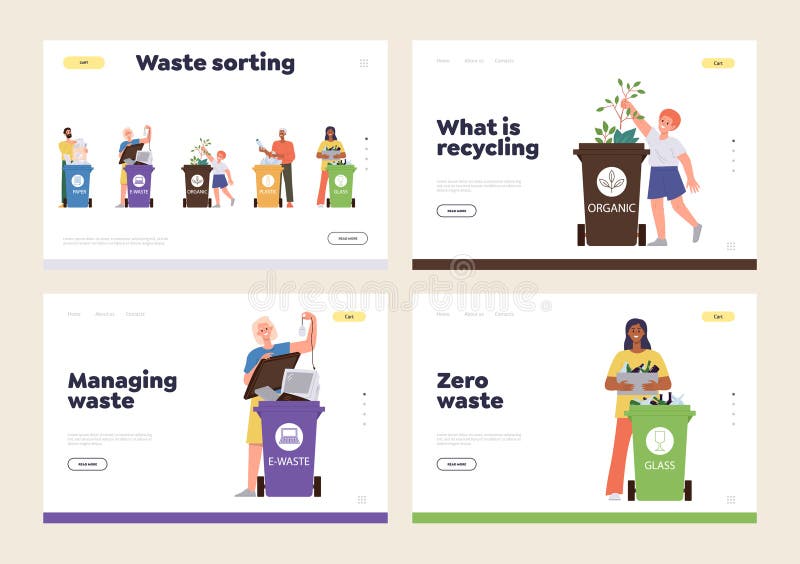 Waste Management, Sorting and Recycling Concept for Set of Landing Page ...