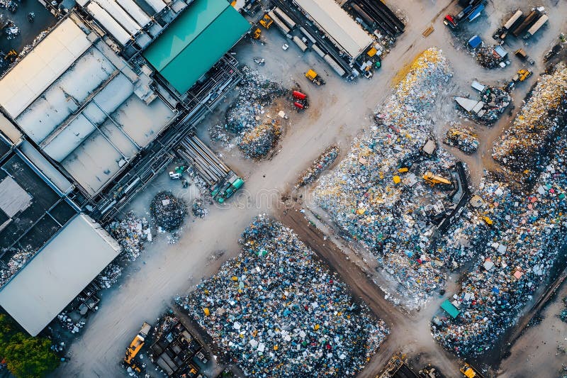 Waste Not: Drone View of Organized Recycling Operations Stock ...