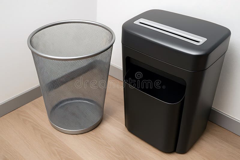 Waste Paper Basket and Shredder for Office Recycling Stock Illustration ...