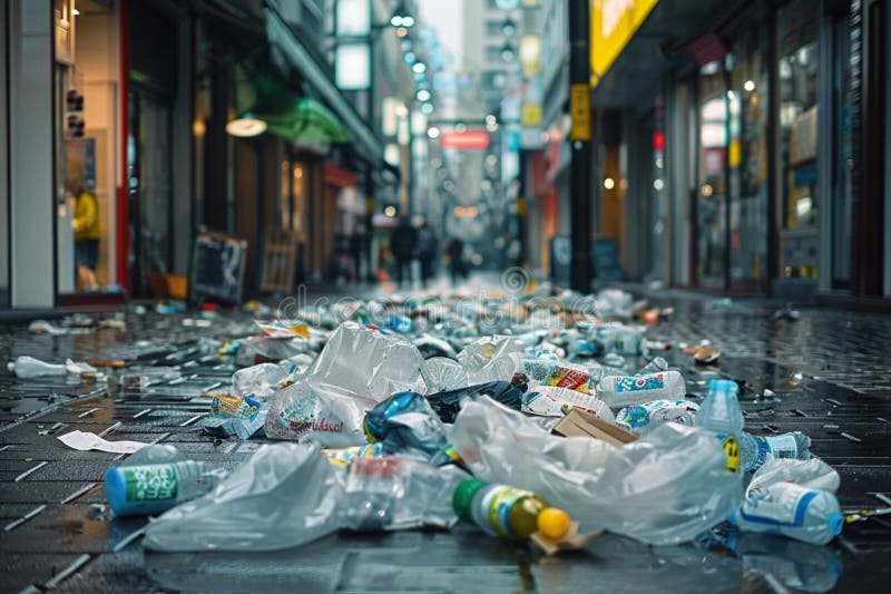 Waste Problem Littering in Shopping District with Scattered Packaging ...