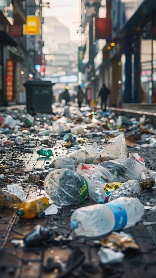 Waste Problem Littering in Shopping District with Scattered Packaging ...