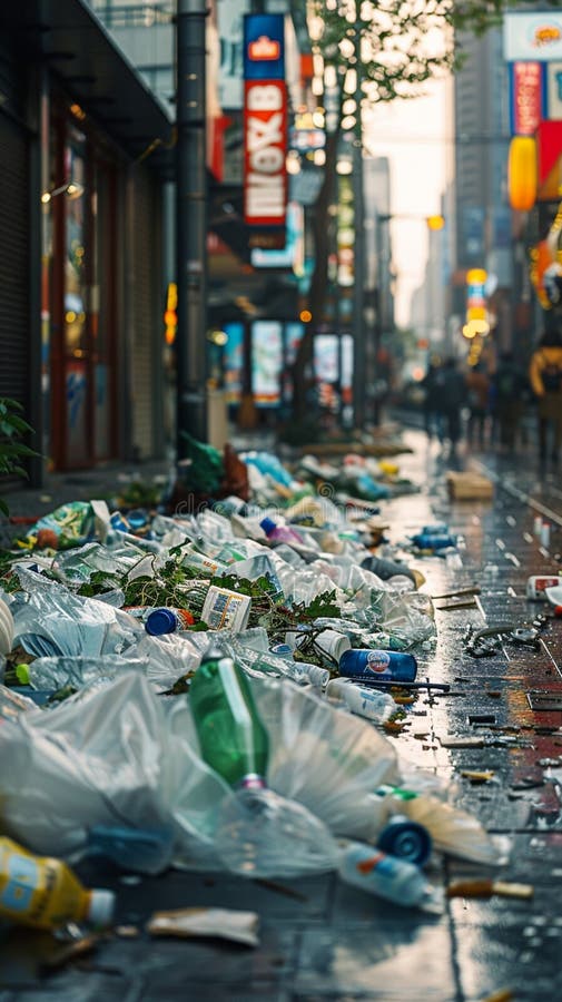 Waste Problem Littering in Shopping District with Scattered Packaging ...
