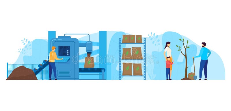 Waste Processing Factory Vector Illustration, Cartoon Flat Worker ...