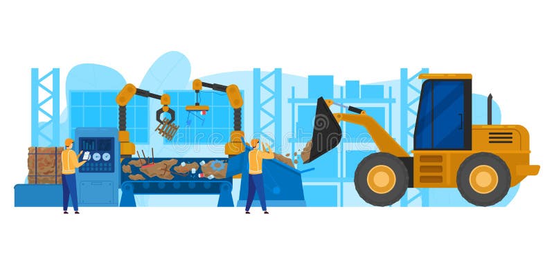 Waste Processing Factory Vector Illustration, Cartoon Flat Worker ...
