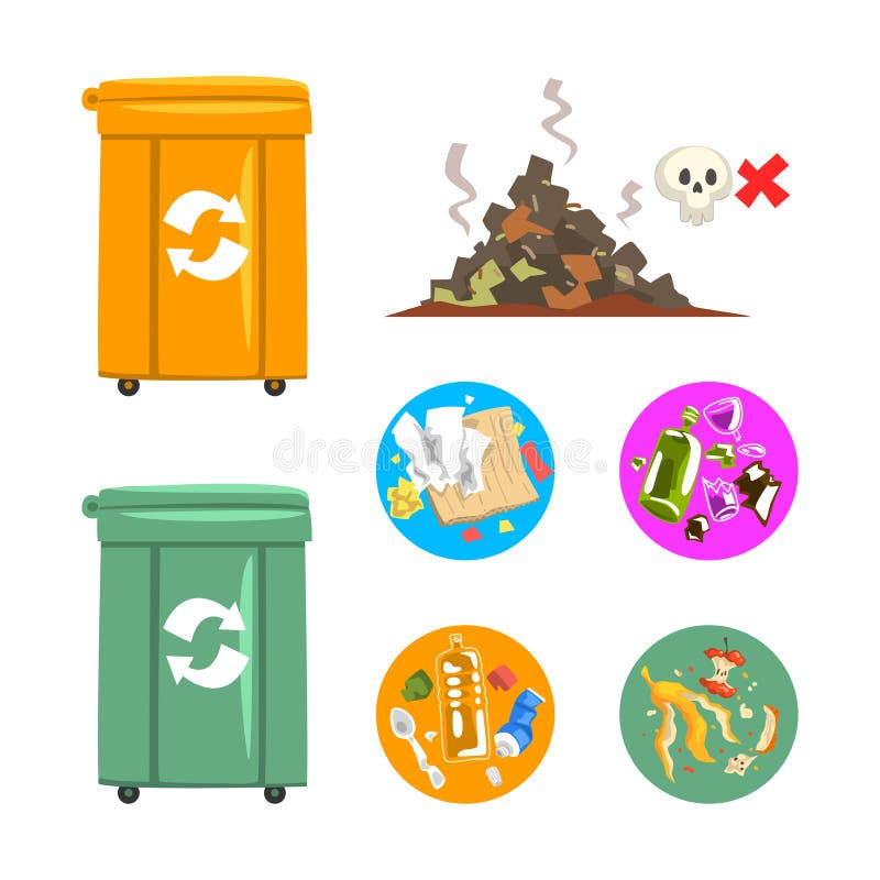 Waste Processing with Recycle Dustbin and Dump Vector Set Stock ...