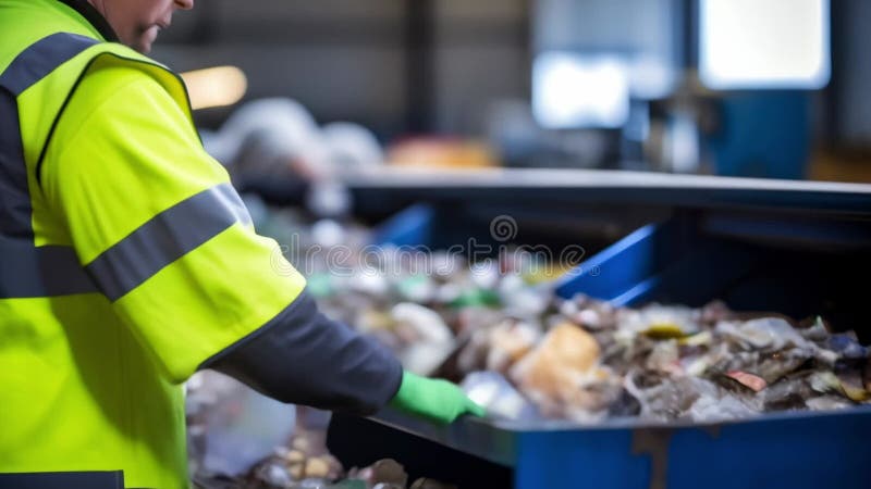 Waste Processing Worker Sorting Trash on Conveyor Belt Stock Video ...