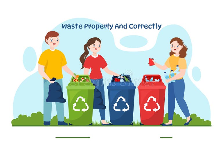 Waste Properly and Correctly Vector Illustration with Demonstration of ...