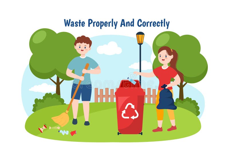 Waste Properly and Correctly Vector Illustration with Demonstration of ...