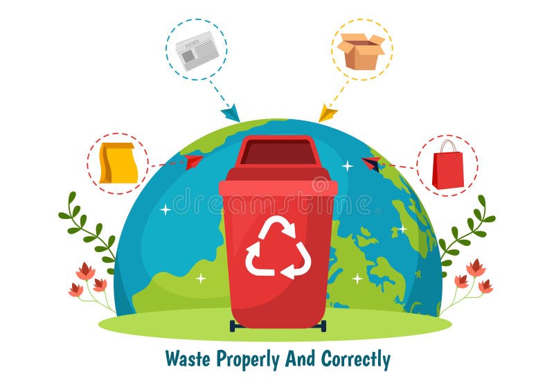 Waste Properly and Correctly Vector Illustration with Demonstration of ...