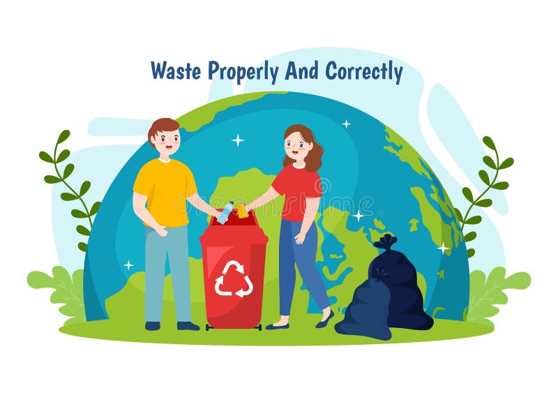 Waste Properly and Correctly Vector Illustration with Demonstration of ...