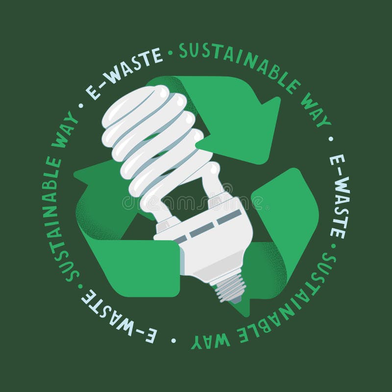 Waste Recycling. Banner with CFL Light Bulb. E-waste. Stock Vector ...