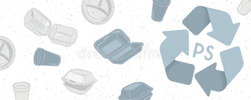 Waste Recycling. Banner with Plastic Dishes and Polystyrene Containers ...