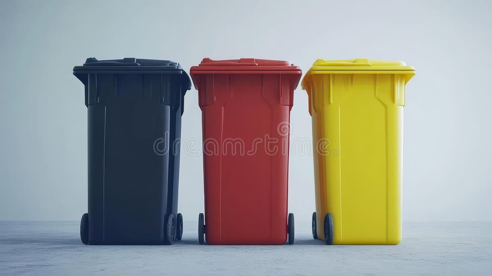 Waste Recycling Bins, Color-Coded System Stock Illustration ...