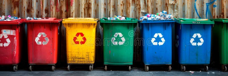 Waste Recycling Center Background with Labeled Containers for Different ...