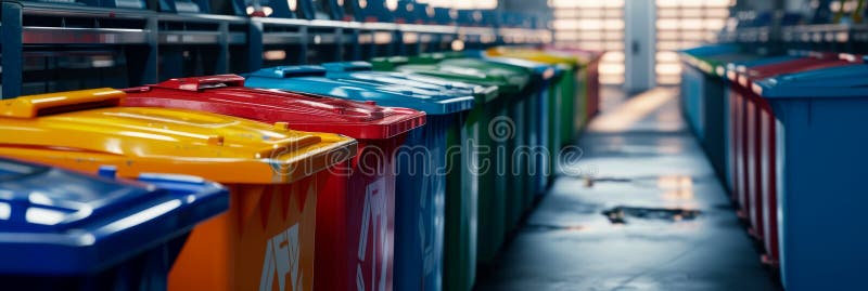 Waste Recycling Center Background with Labeled Containers for Different ...