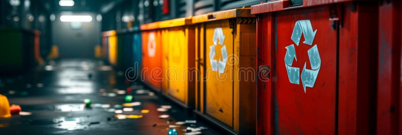 Waste Recycling Center Background with Labeled Containers for Different ...