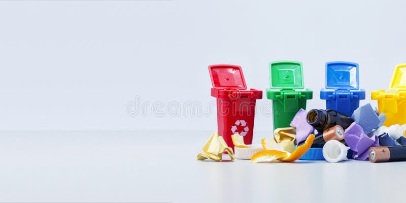 Waste Recycling Concept. Plastic Containers for Garbage of Different ...
