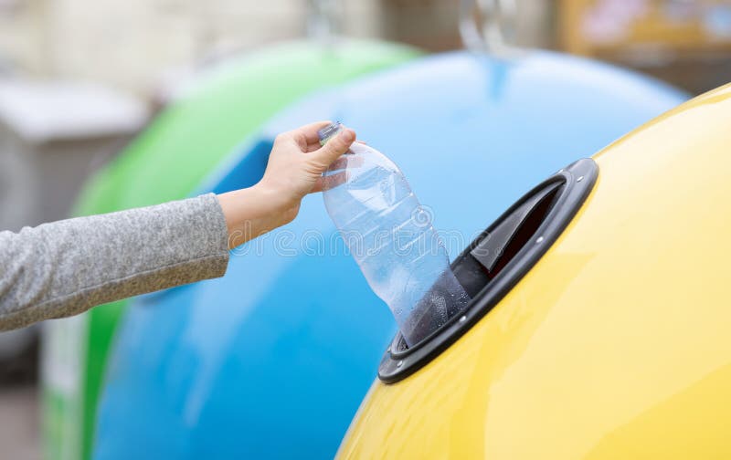 Waste Recycling Concept. Unrecognizable Lady Throwing Plastic Bottle ...