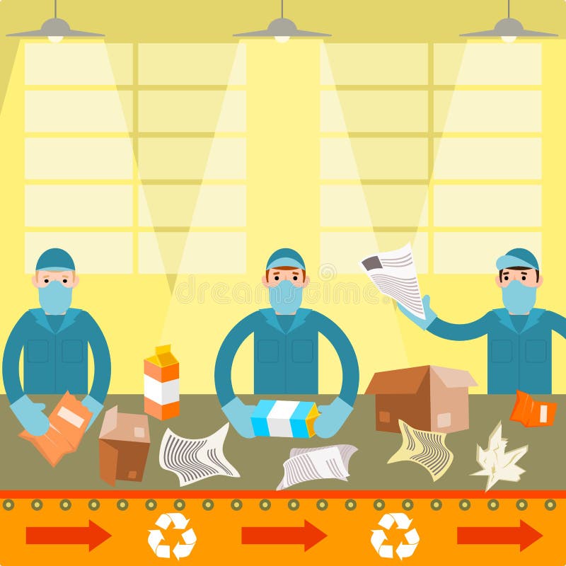 Waste Recycling Vector Garbage Process Factory Truck Brought Processing ...