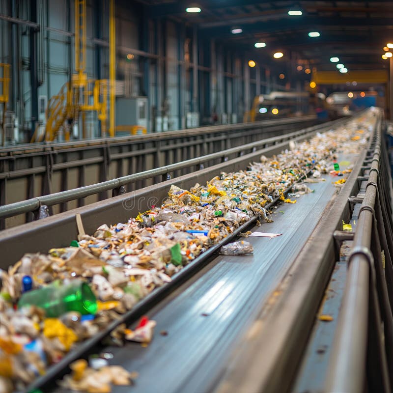 Waste Recycling Plant Conveyor Belt Stock Image - Image of production ...
