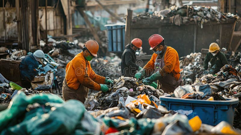 Waste Recycling Plant Conveyor Belt Stock Illustration - Illustration ...