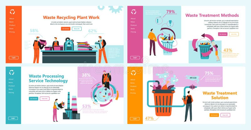 Waste Recycling Work at Web Page Concept Set Stock Vector ...