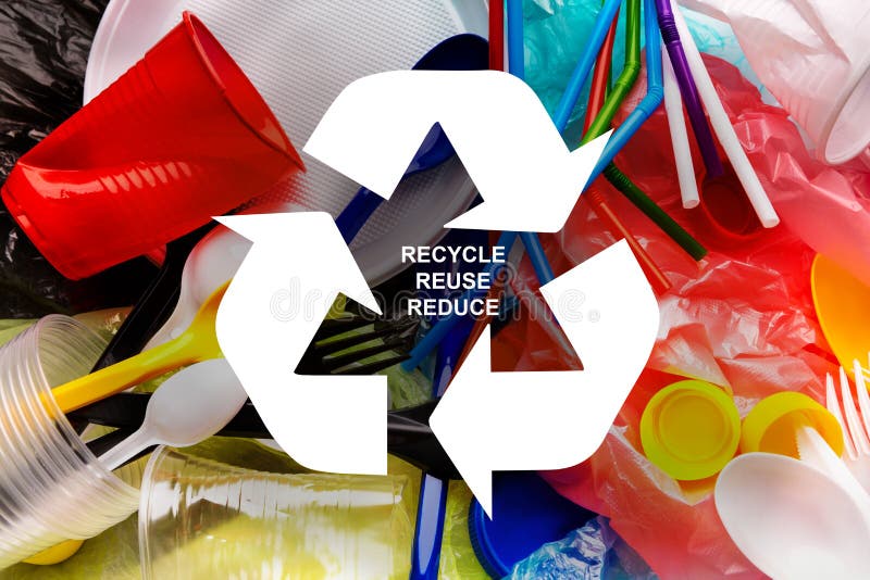 Waste Reuse. Various Plastic Garbage and Recycling Emblem, Top View ...