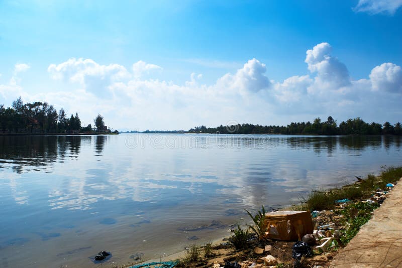 Waste beside from River in Kampot Cambodia Stock Image - Image of ...