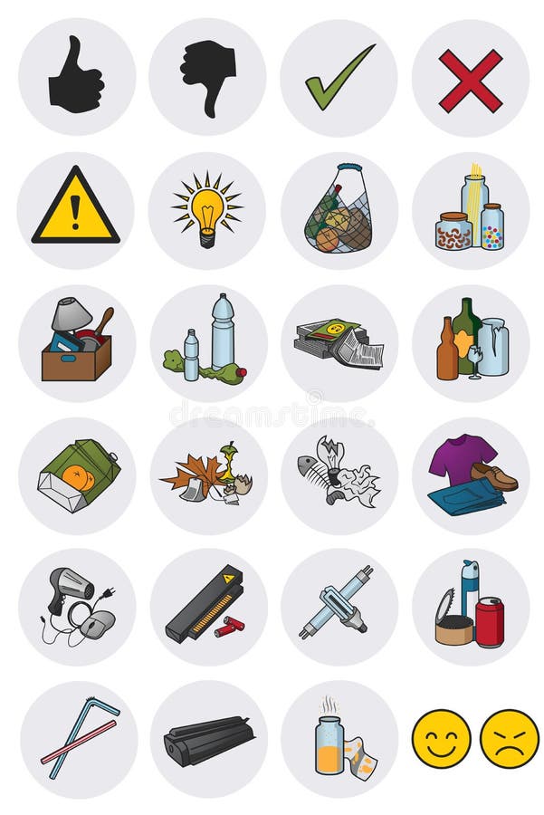 Waste rubbish icons stock vector. Illustration of happy - 74960345
