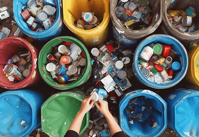 Waste Segregation and Recycling Process. Top View Stock Illustration ...