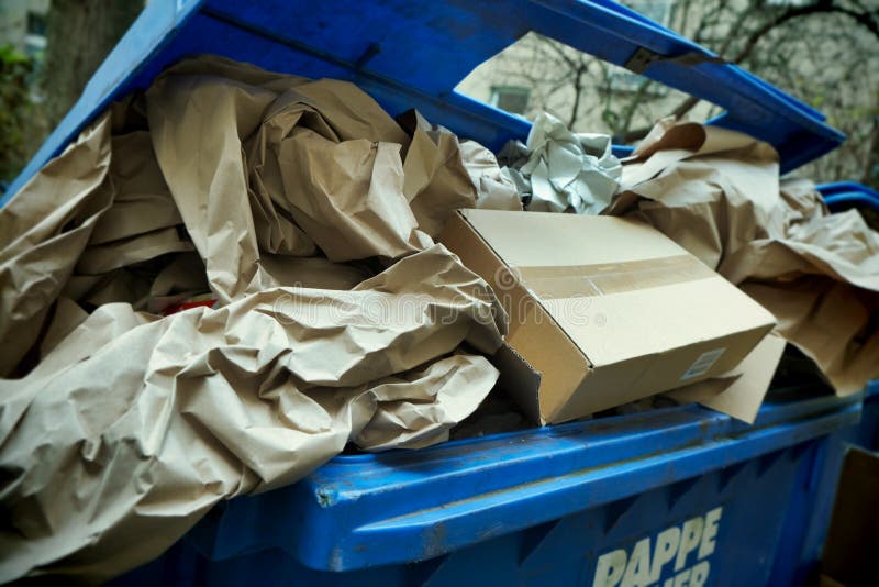 Overflowing Waste Collection Bin for Paper Stock Photo - Image of ...