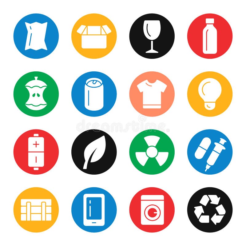 Waste Sorting Categories Colourful Vector Icon Set Stock Vector ... Waste Sorting Categories Colourful Vector Icon Set Stock Vector ...