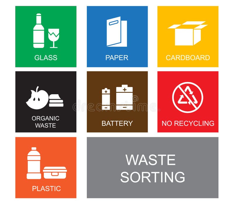 Waste sorting color set stock vector. Illustration of management ...