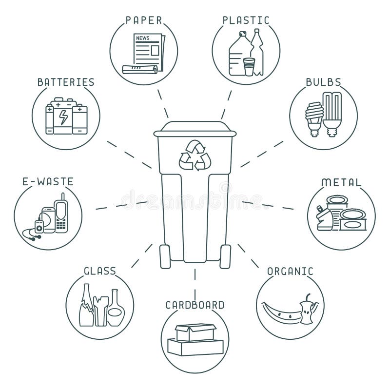 Waste Sorting Diagram with Dustbin and Trash Stock Vector ...