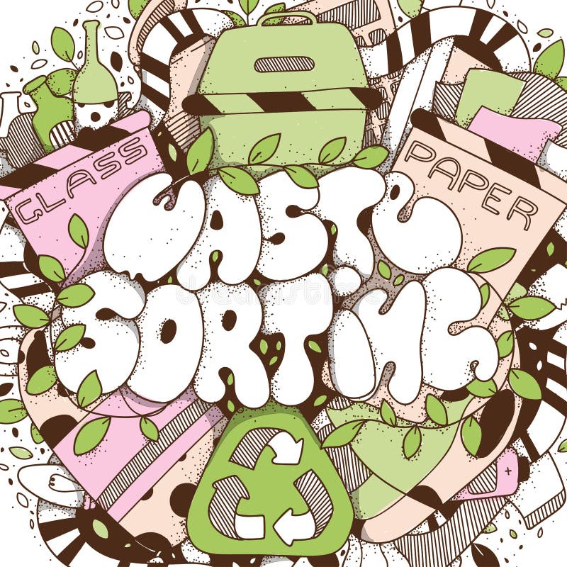 Waste Sorting Hand Drawn Lettering Vector Illustration Stock Vector ...