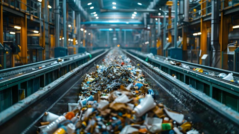 Waste Sorting Facility with Conveyors Sorting Various Household Waste ...