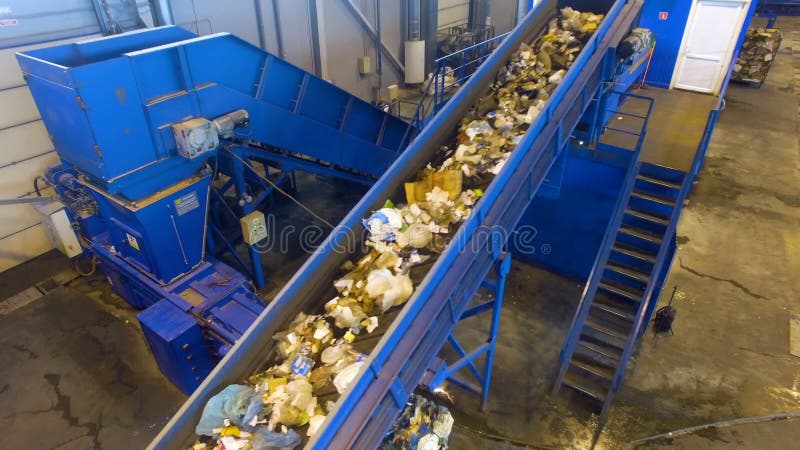 Waste Sorting. Factory Conveyor Working at a Recycling Plant Stock ...
