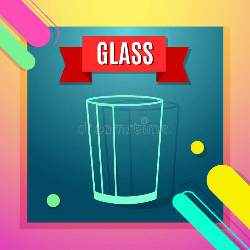 Waste Sorting Flat Icon with Glass and Text Stock Vector - Illustration ...